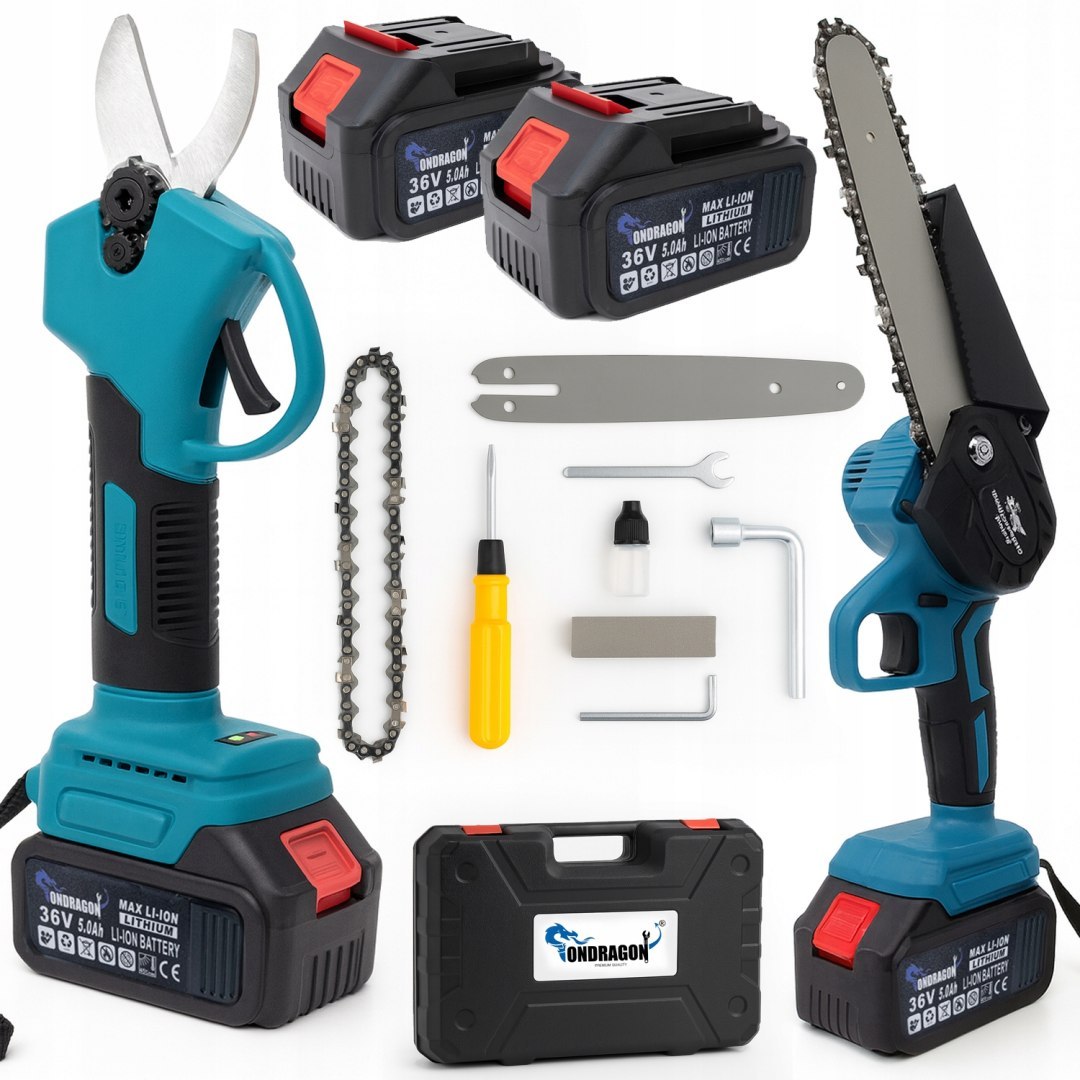 Aku řetězová pila 6" + akumulátorové nůžky 36 V / 5,0 Ah – 2v1 set ...